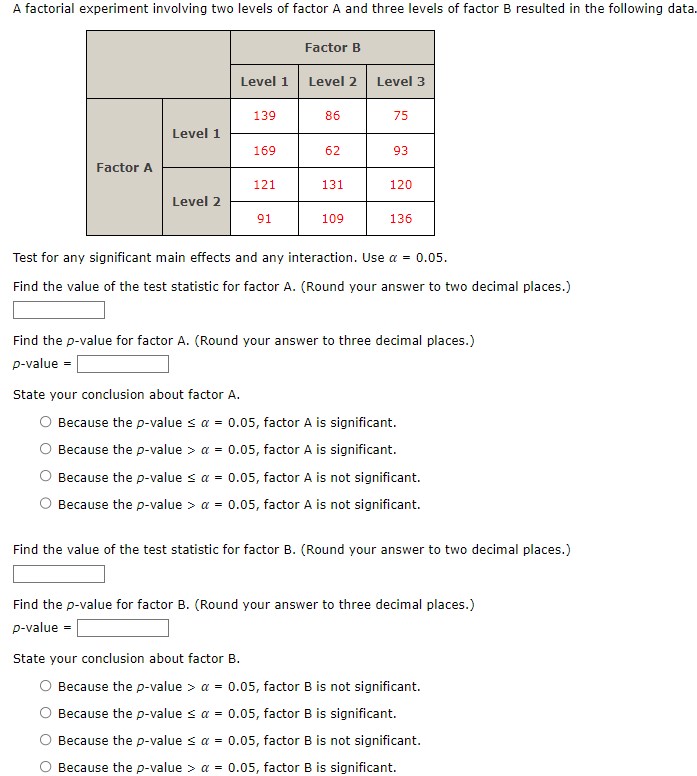 Solved A factorial experiment involving two levels of factor | Chegg.com