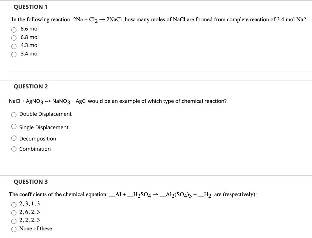 Solved QUESTION 1 In the following reaction: 2Na + Cl2 → | Chegg.com