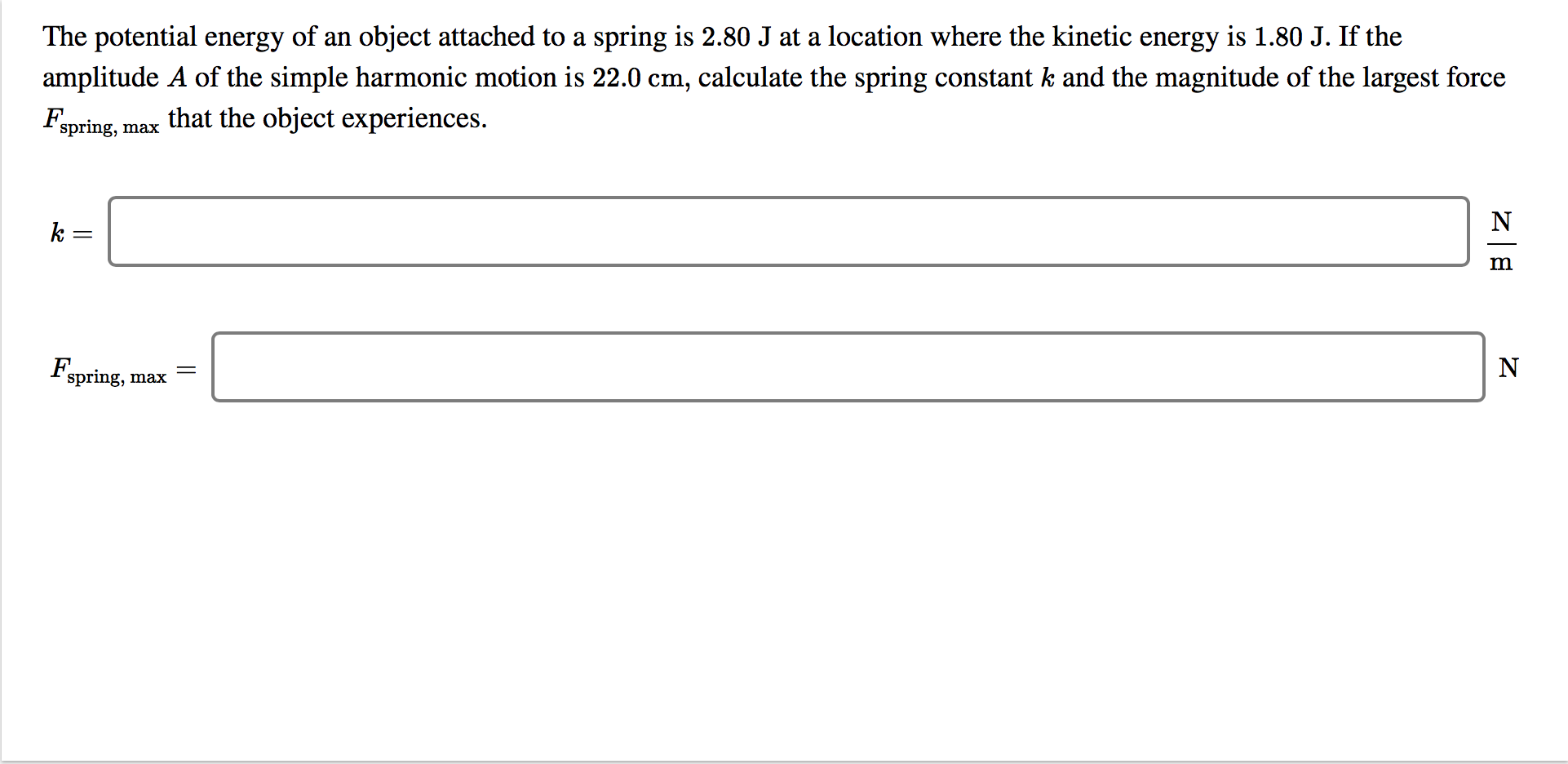 Solved The potential energy of an object attached to a | Chegg.com