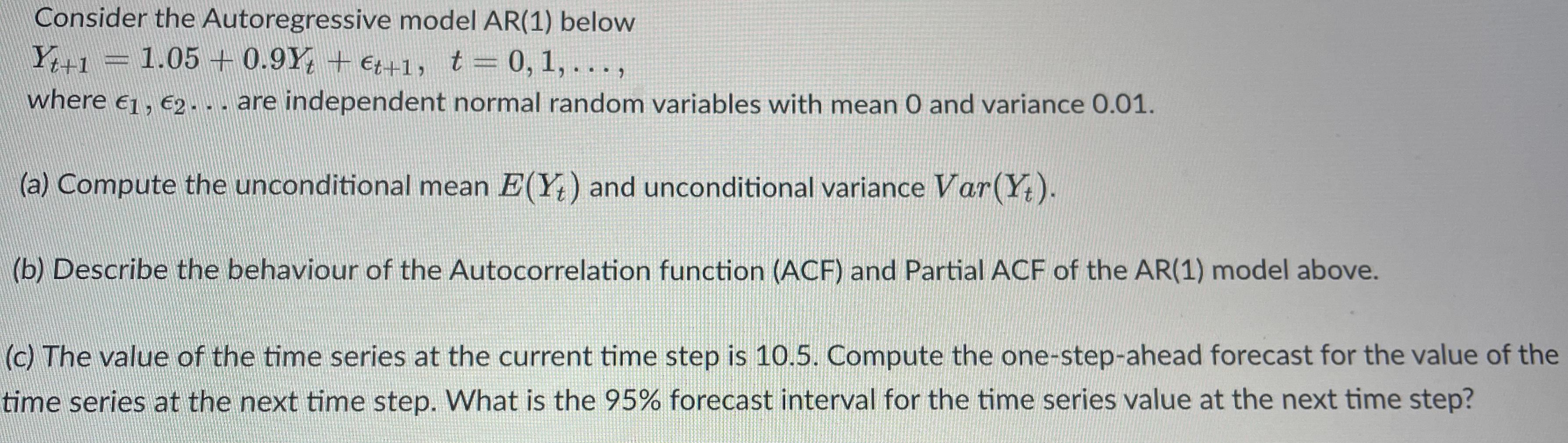 Consider the Autoregressive model AR(1) below Y+1 = | Chegg.com
