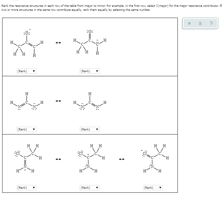 Solved Rank the resonance structures in each row of the | Chegg.com