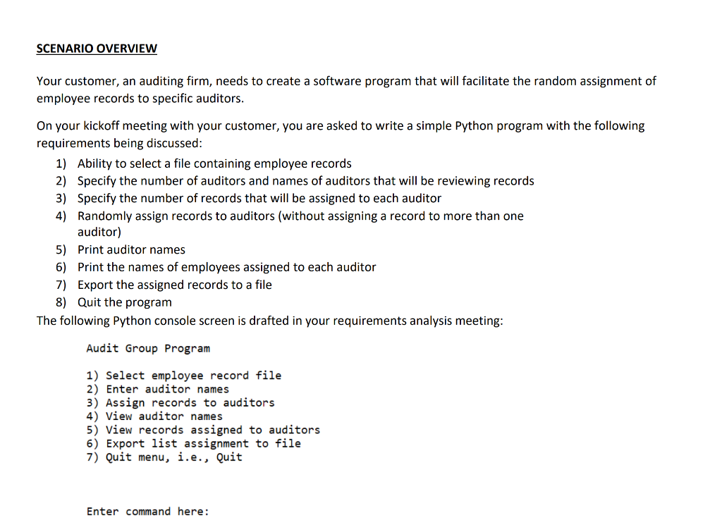 SCENARIO OVERVIEW Your customer, an auditing firm, | Chegg.com