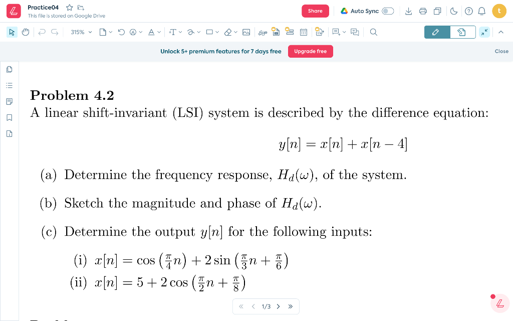 Solved Problem 42 A Linear Shift Invariant Lsi System Is 
