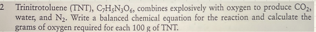 Solved Trinitrotoluene (TNT), C7H5 N3O6, combines | Chegg.com