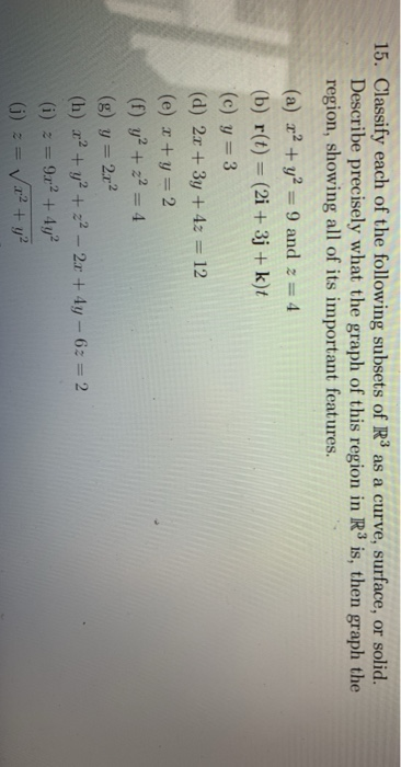 Solved 15. Classify each of the following subsets of R3 as a | Chegg.com