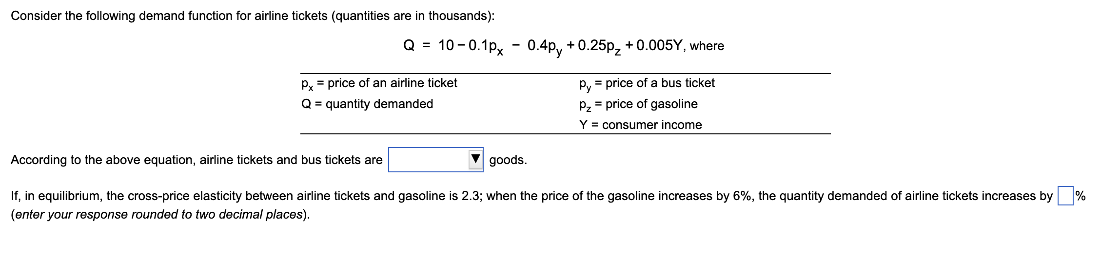Solved Consider the following demand function for airline | Chegg.com