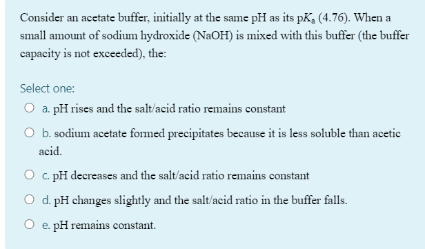 Solved Consider an acetate buffer, initially at the same pH | Chegg.com