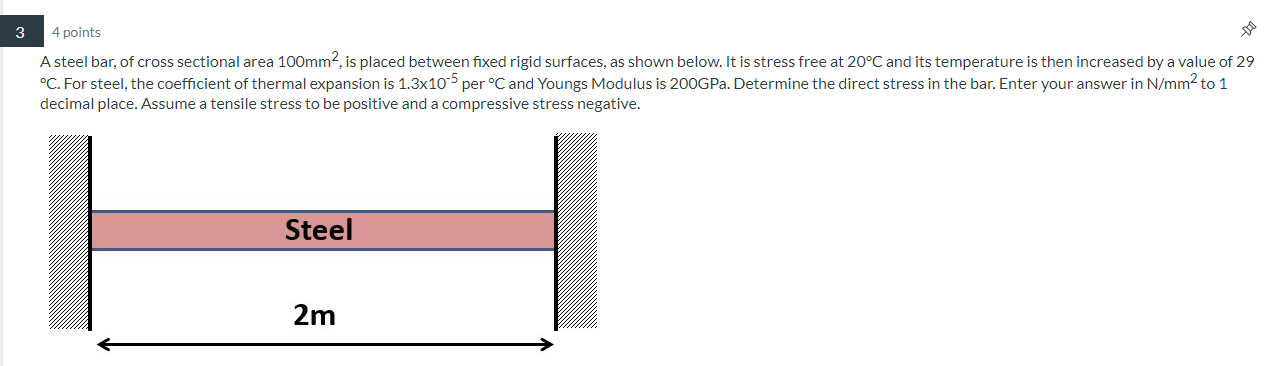 Solved 3 4 points A steel bar, of cross sectional area | Chegg.com