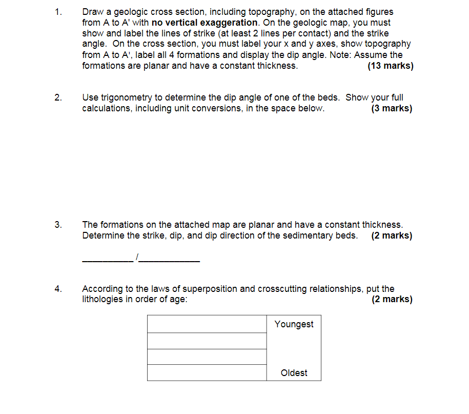 Solved 1. Draw a geologic cross section, including | Chegg.com