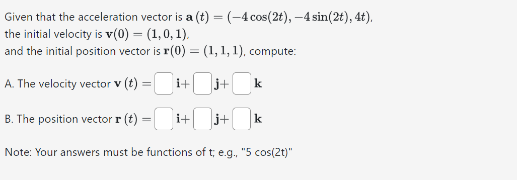 Solved Given that the acceleration vector is a(t)= | Chegg.com