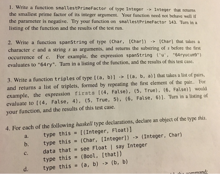 Solved 1. Write a function smallestPrimefactor of type | Chegg.com