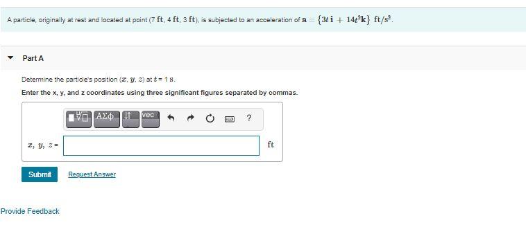 Solved A particle, originally at rest and located at point | Chegg.com