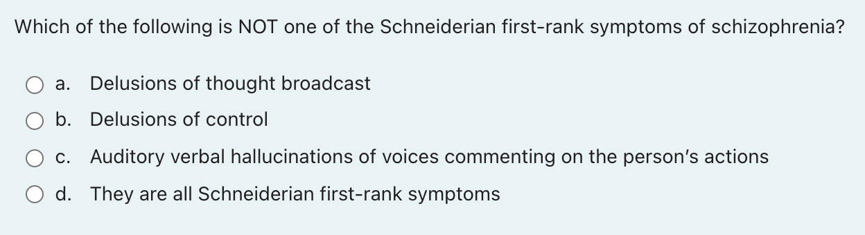 Solved Which of the following is NOT one of the Schneiderian | Chegg.com