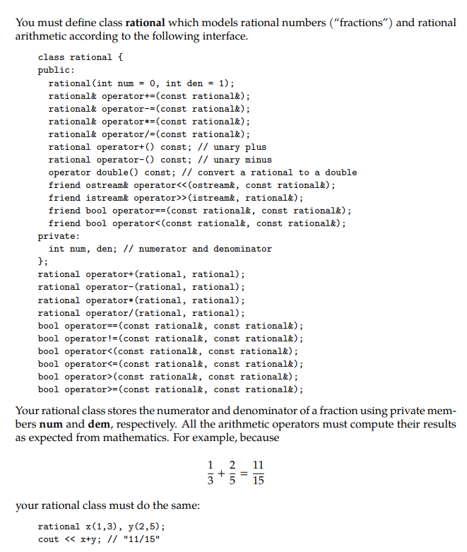Solved Create a rational class. Please use basic code as I | Chegg.com