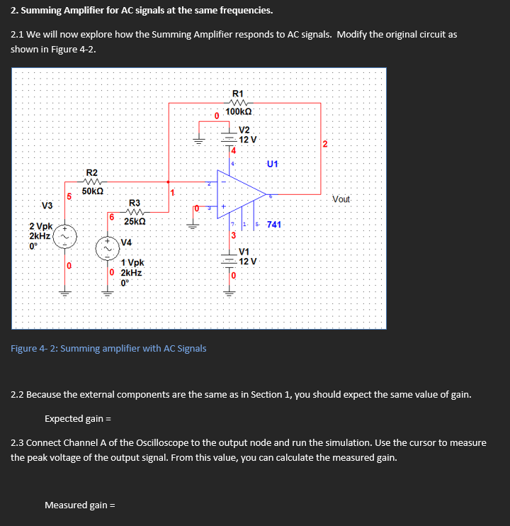 Solved 2. Summing Amplifier for AC signals at the same | Chegg.com