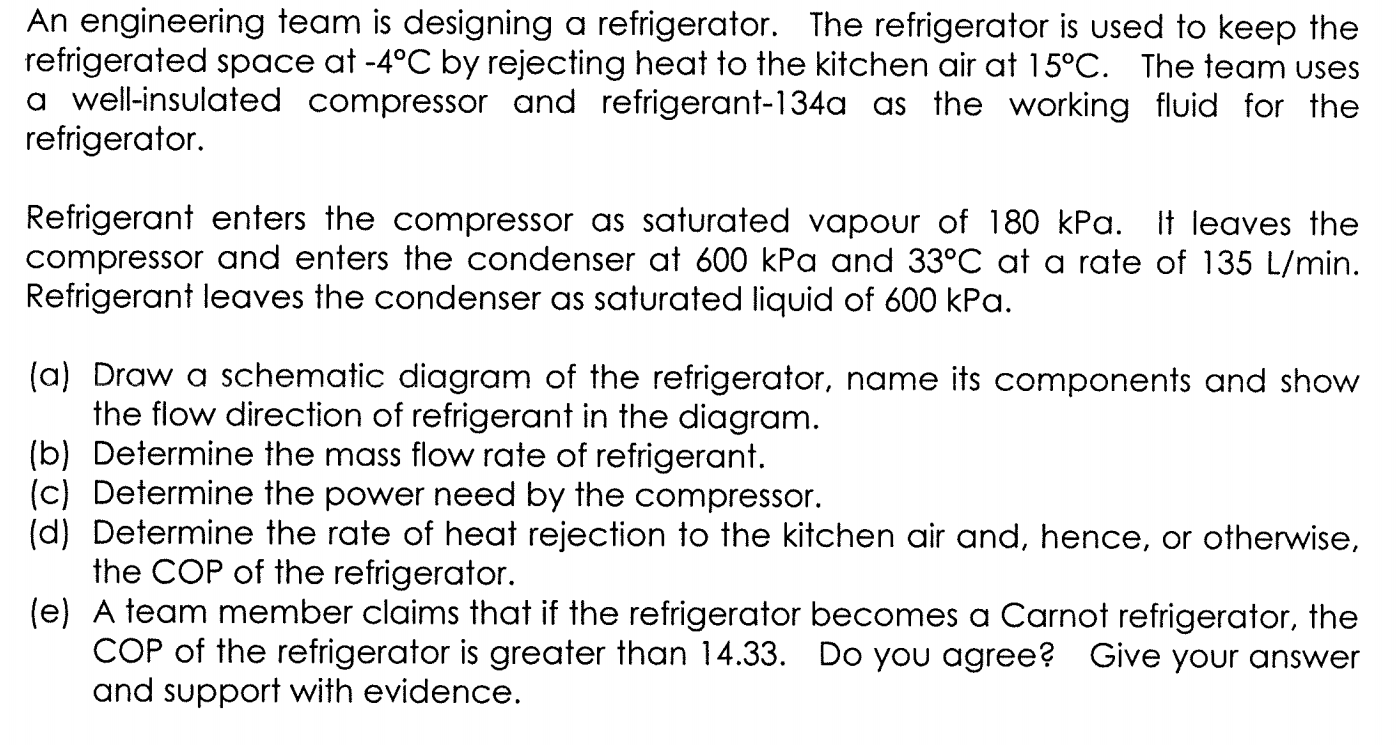 Solved An engineering team is designing a refrigerator. The | Chegg.com