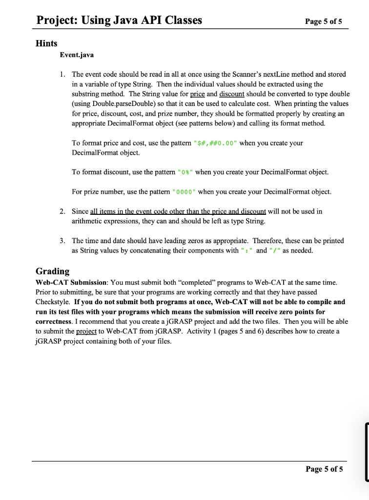 Solved Project Using Java Api Classes Page 1 Of 5