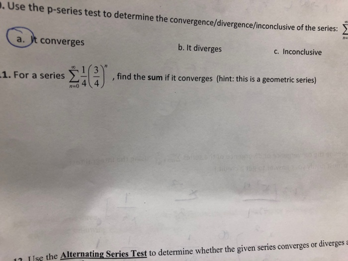 Solved . Use the p-series test to determine the | Chegg.com