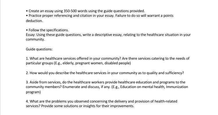 Solved • Create an essay using 350-500 words using the guide | Chegg.com