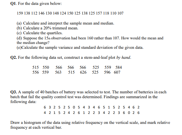 Solved Q1. For the data given below: | Chegg.com
