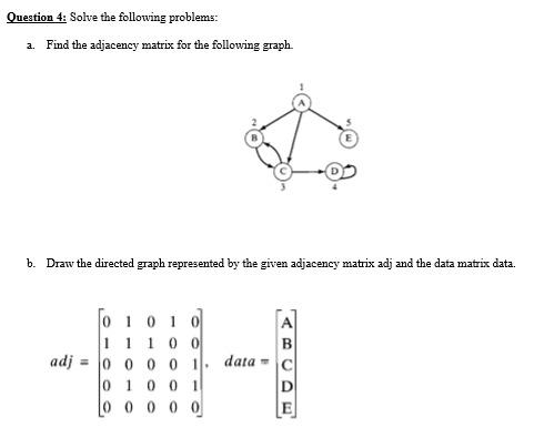 Solved Question 4: Solve the following problems: a. Find the | Chegg.com