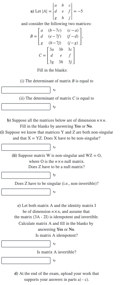 Solved a 8 bc a) Let A = 10 e f = -5 hj and consider the | Chegg.com