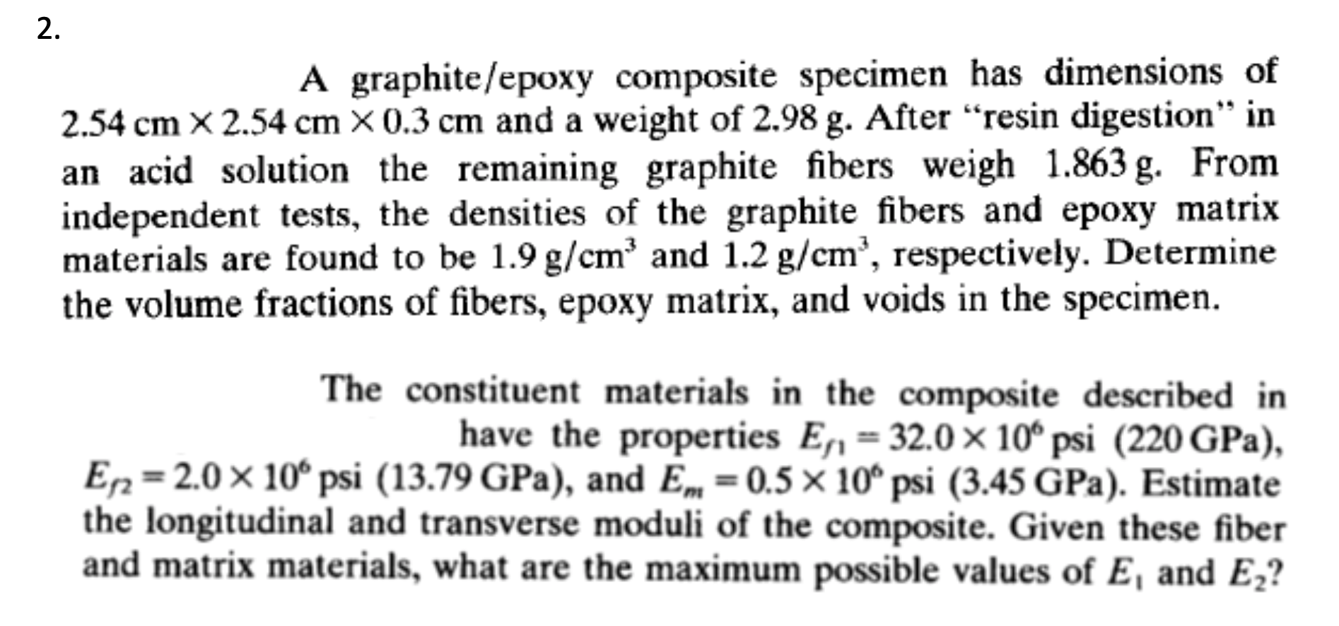Solved A graphite/epoxy composite specimen has dimensions of | Chegg.com