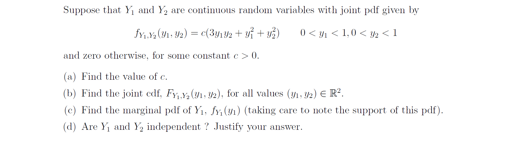 Solved Suppose that and Y2 are continuous random variables | Chegg.com