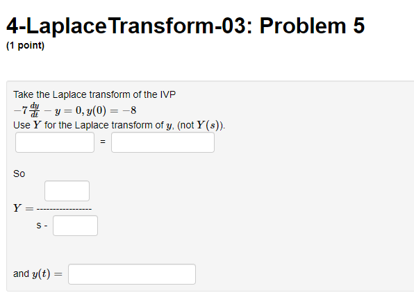 Solved 4-LaplaceTransform-03: Problem 5 (1 point) Take the | Chegg.com