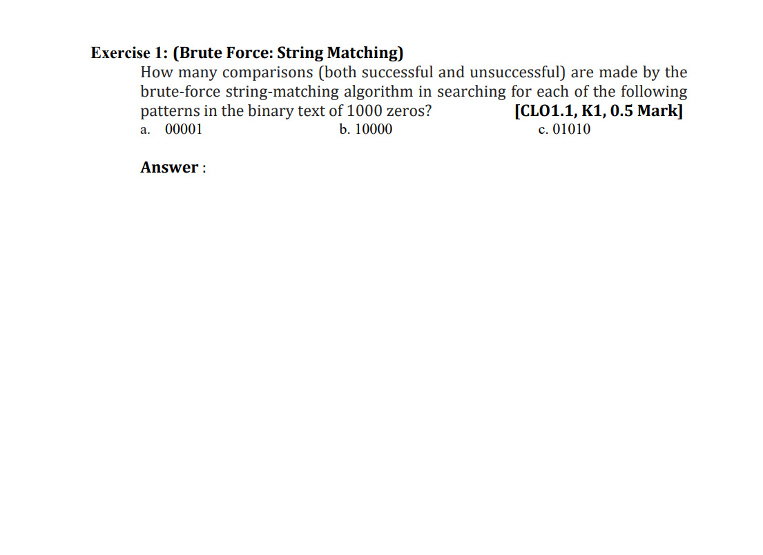 Solved Exercise 1: (Brute Force: String Matching) How many | Chegg.com