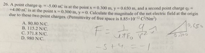 Solved 26. A point charge q1=−5.00nC is at the point x=0.300 | Chegg.com