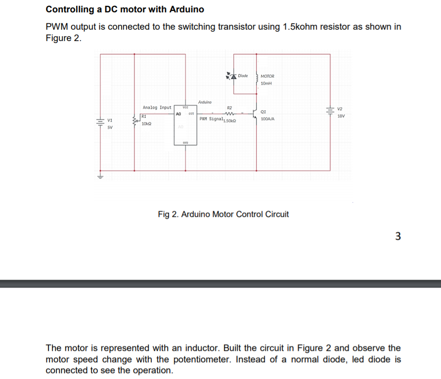 Solved Controlling A Dc Motor With Arduino Pwm Output Is