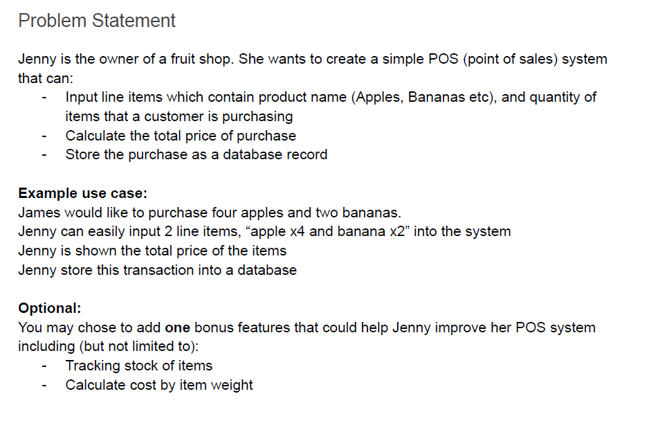 Solved Problem statement Jenny is the owner of a fruit shop. | Chegg.com