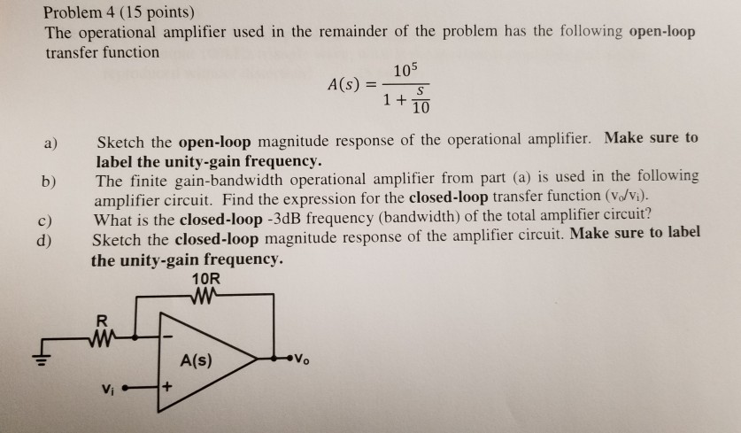 Solved Problem 4 (15 points) The operational amplifier used | Chegg.com