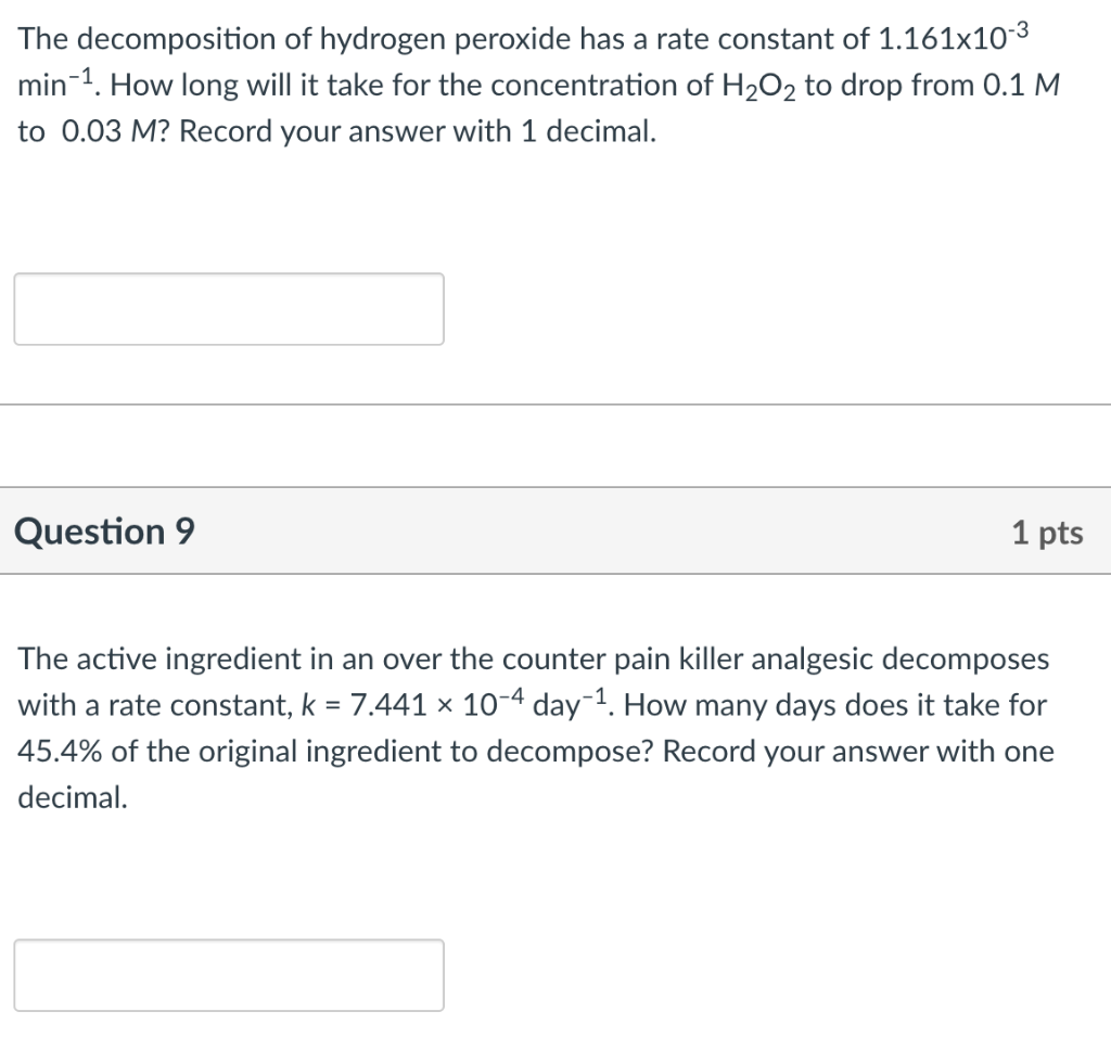 Solved The decomposition of hydrogen peroxide has a rate | Chegg.com