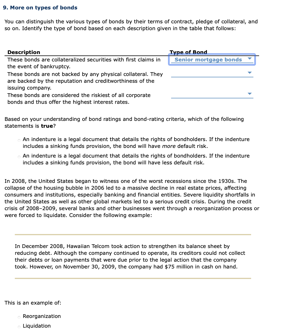 Solved 9. More on types of bonds You can distinguish the | Chegg.com
