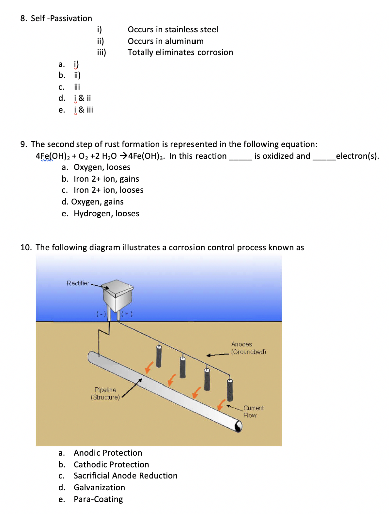 Solved 8. Self-Passivation i) ii) Occurs in stainless steel | Chegg.com