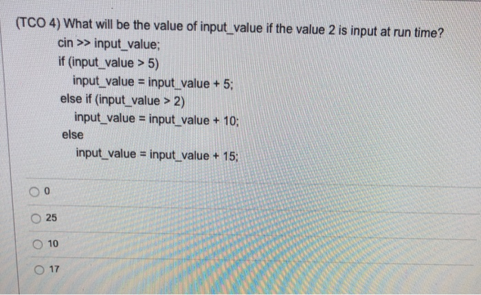 Solved (TCO 4) What will be the value of input value if the | Chegg.com