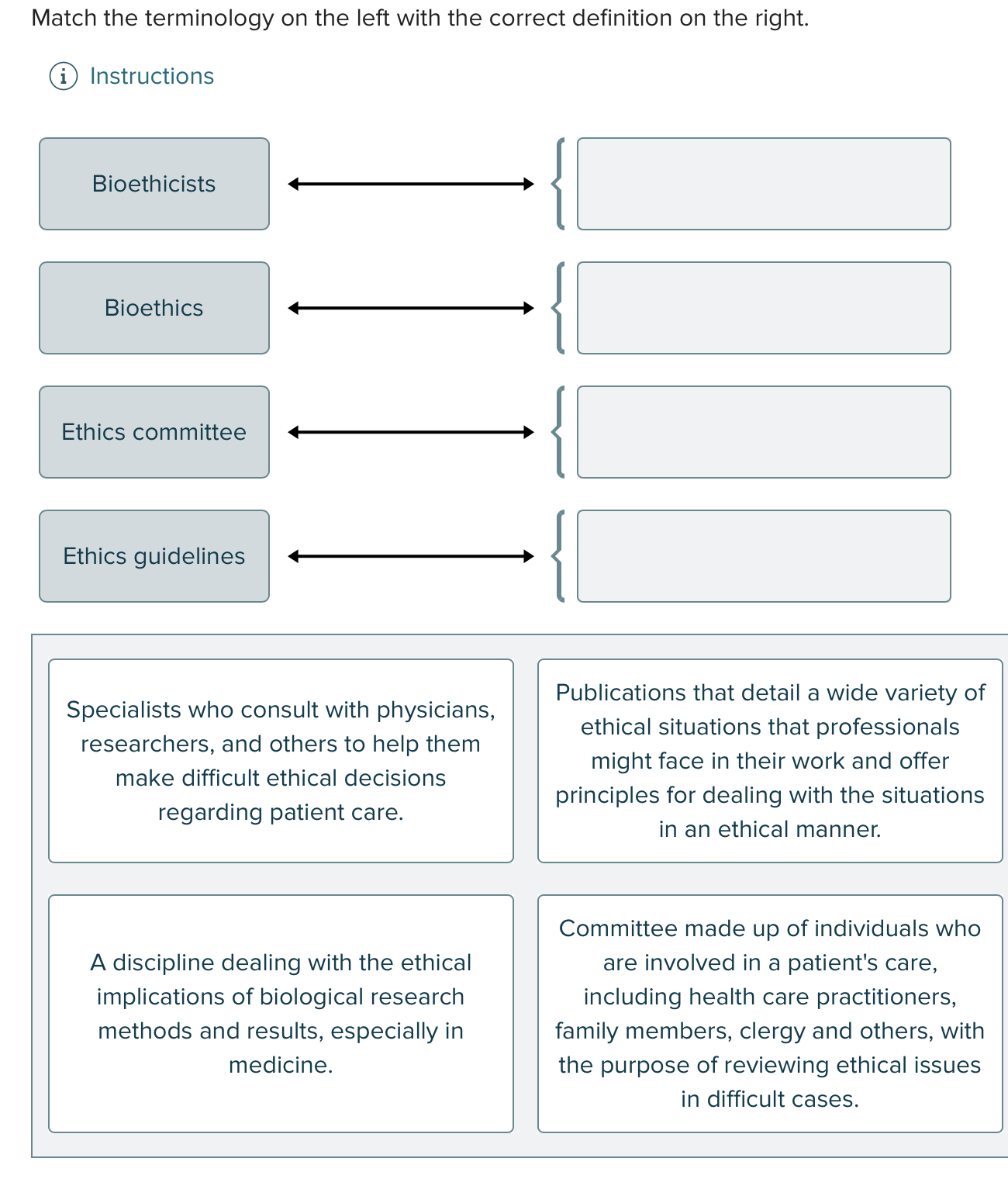 Solved Match the terminology on the left with the correct | Chegg.com