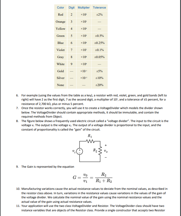 Solved Project 5 - Resistors Java Programming Summary For | Chegg.com