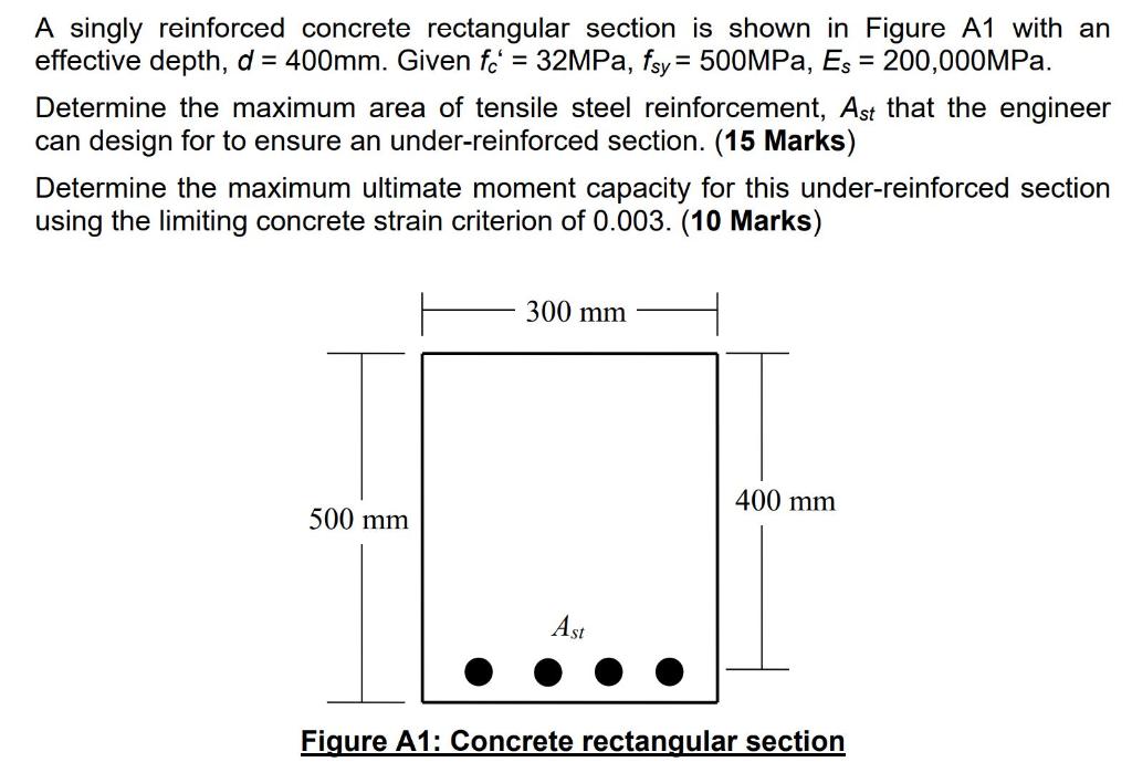 Solved A singly reinforced concrete rectangular section is | Chegg.com