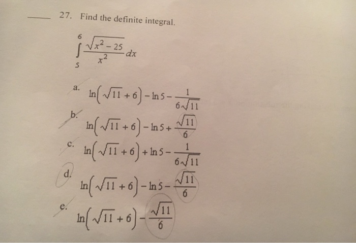 Solved Find the definite integral. integral^6_5 Squareroot | Chegg.com