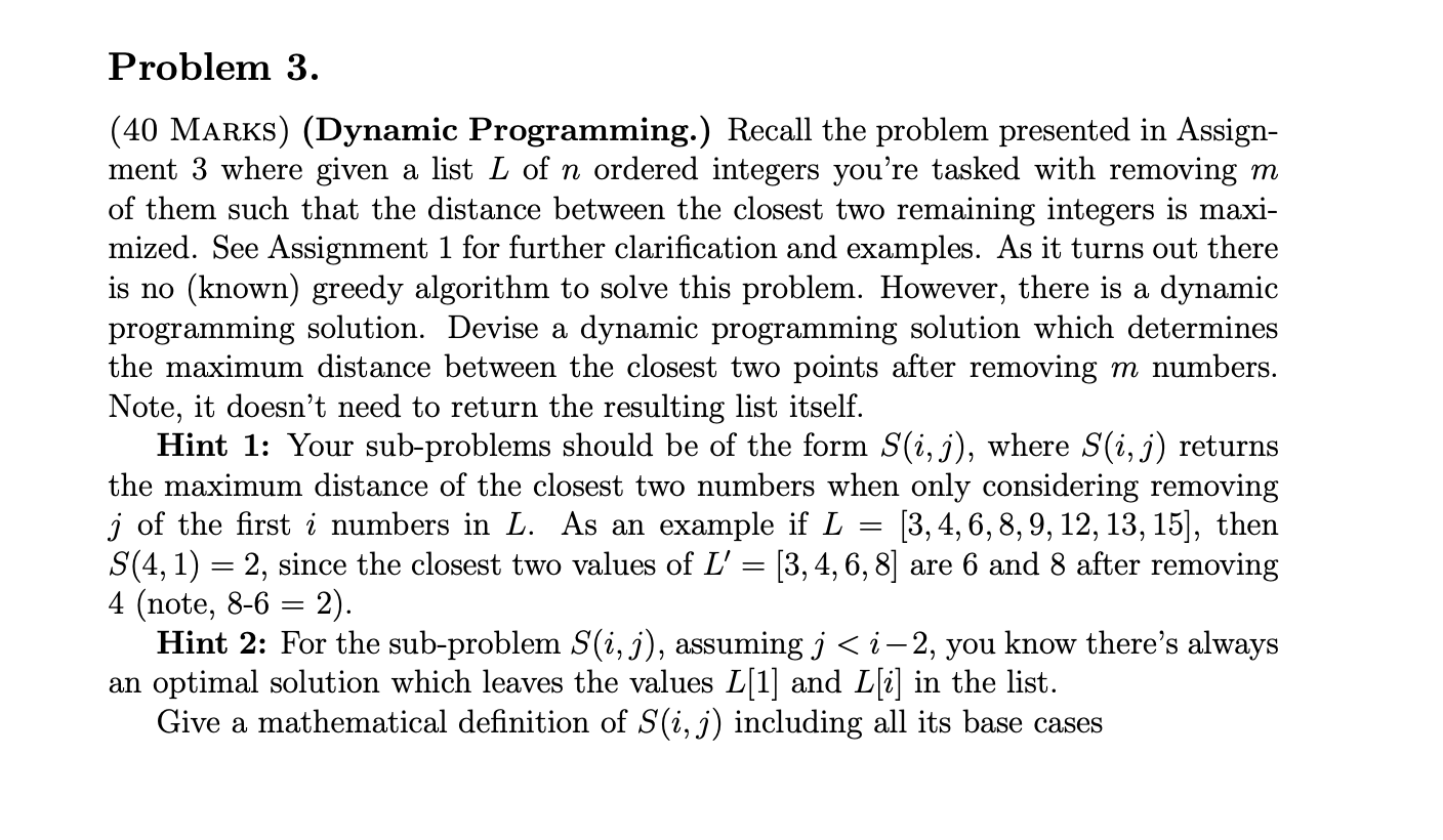 Solved Problem 3.(40 ﻿Marks) (Dynamic ﻿Programming.) ﻿Recall | Chegg.com