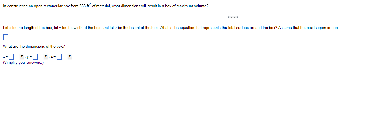 Solved In constructing an open rectangular box from 363ft2 | Chegg.com