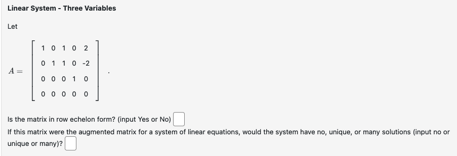 Solved Linear System - Three Variables Let | Chegg.com