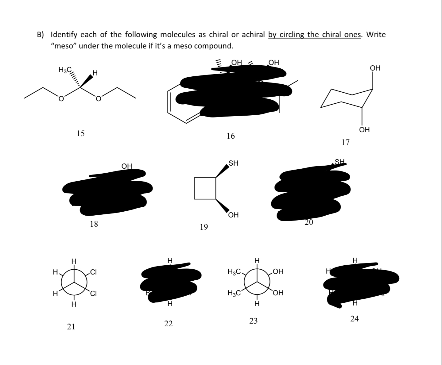 Solved B) Identify each of the following molecules as chiral | Chegg.com