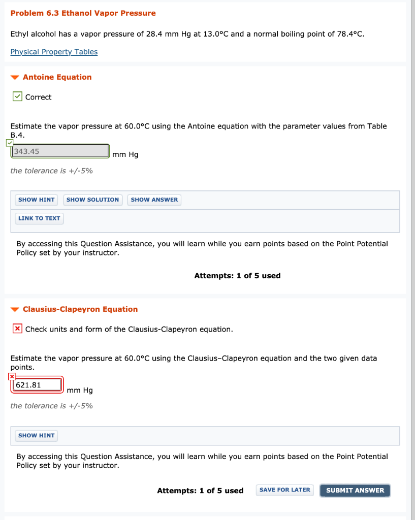 Solved Table B.4 Antoine Equation Constants log10p* = A - B | Chegg.com