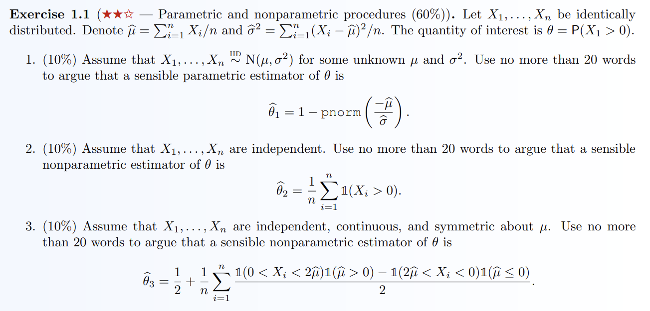 Exercise 1 1 ⋆⋆⋆厶− Parametric And Nonparametric