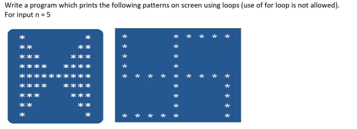Write a program which prints the following patterns | Chegg.com