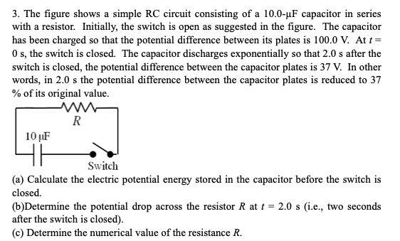 Solved 3. The figure shows a simple RC circuit consisting of | Chegg.com